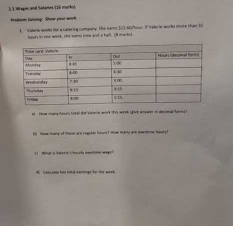 Solved 2.1 ﻿Wages and Salaries (16 ﻿marks)Problem Solving: | Chegg.com