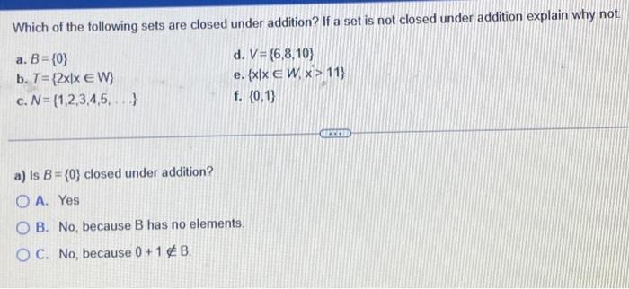 Solved Which of the following sets are closed under | Chegg.com