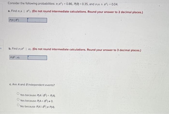 Solved Consider the following probabilities: | Chegg.com