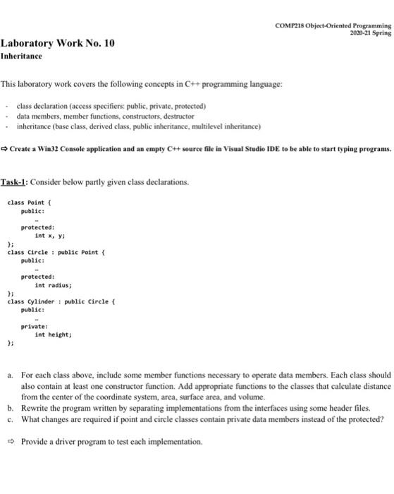 Solved COMP218 Object-Oriented Programming 2020-21 Spring | Chegg.com
