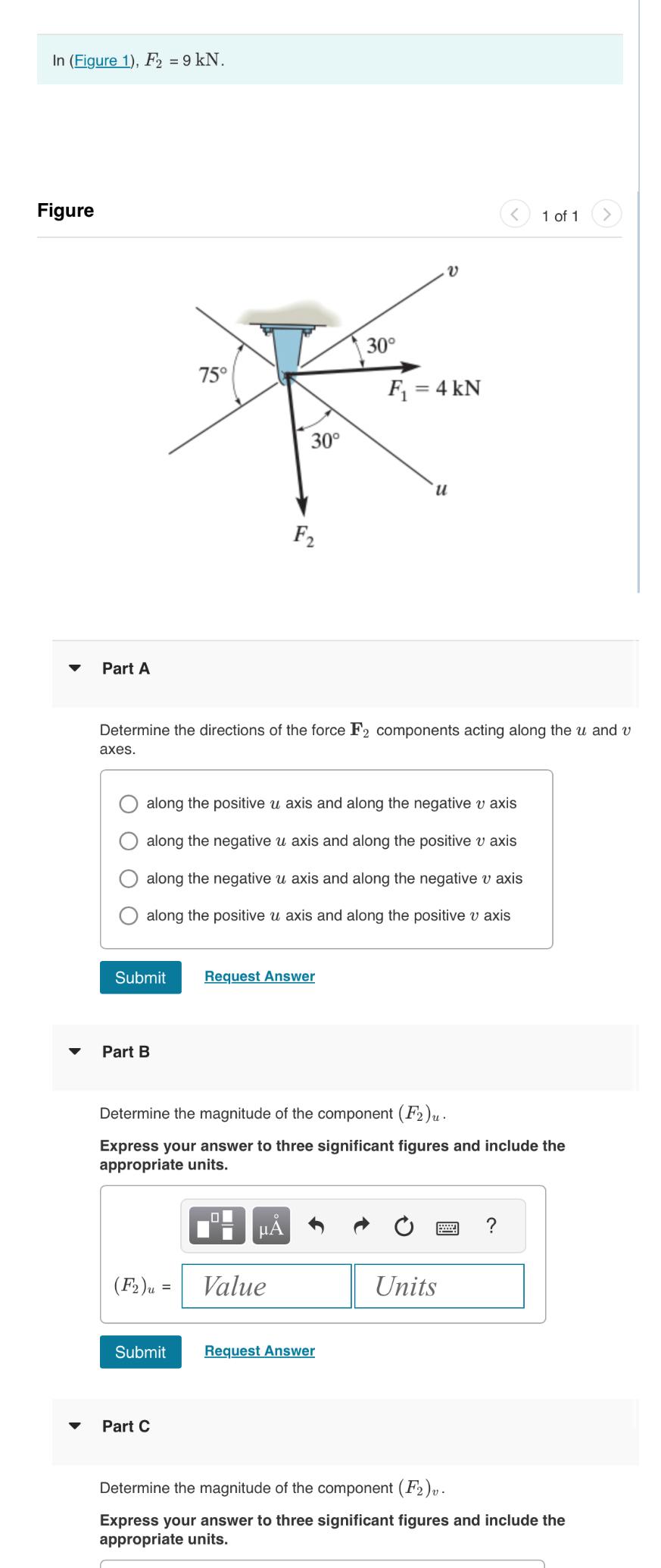 Solved In (Figure 1), F2=9kN.Figure1 ﻿of 1Part ADetermine | Chegg.com