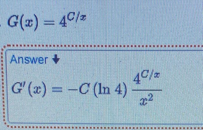 Solved r(t)=102t Answer + r′(t)=t(ln10)102tG(x)=4C/x Answer | Chegg.com