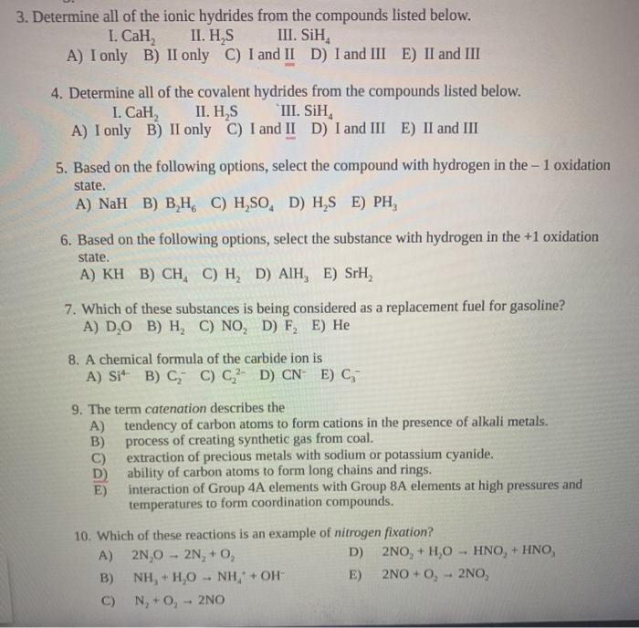Solved 3. Determine all of the ionic hydrides from the | Chegg.com