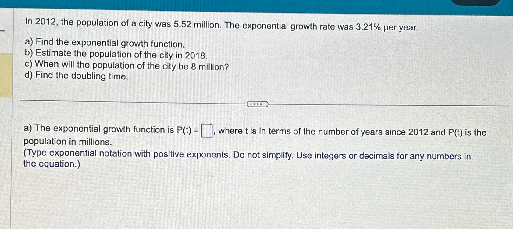 Solved In 2012 , ﻿the population of a city was 5.52 | Chegg.com