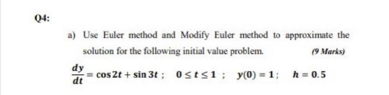 Solved 04 A Use Euler Method And Modify Euler Method To 3639