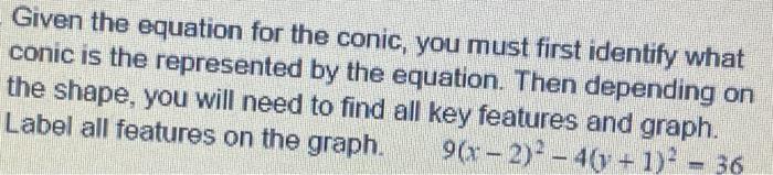 Solved Given the equation for the conic, you must first | Chegg.com