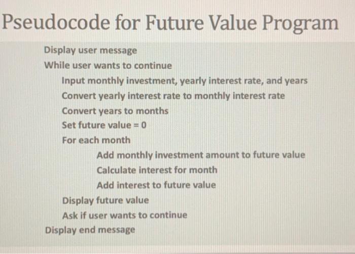 Solved case study : calculate future valuewrite a program | Chegg.com