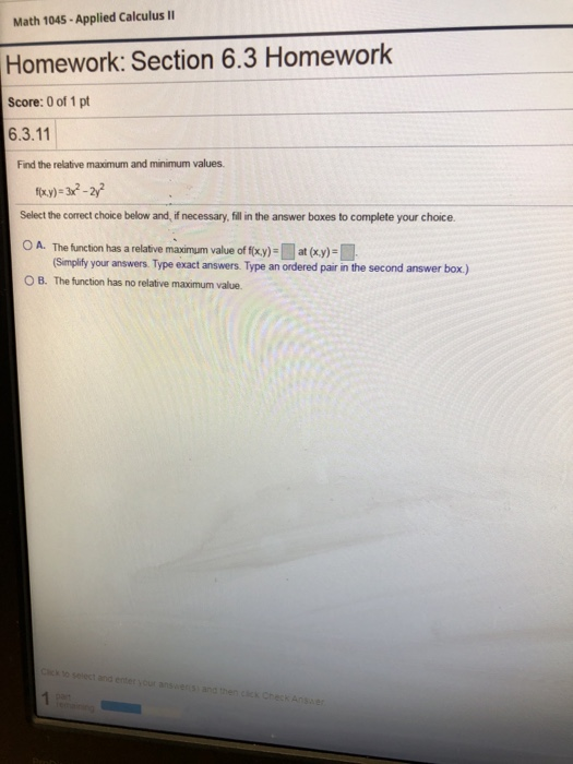 Solved Math 1045 - Applied Calculus II Homework: Section 6.3 | Chegg.com