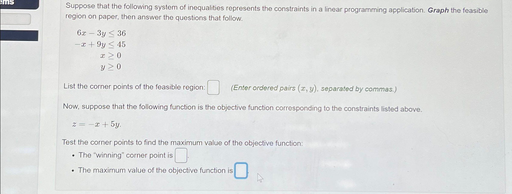 Solved Suppose that the following system of inequalities | Chegg.com