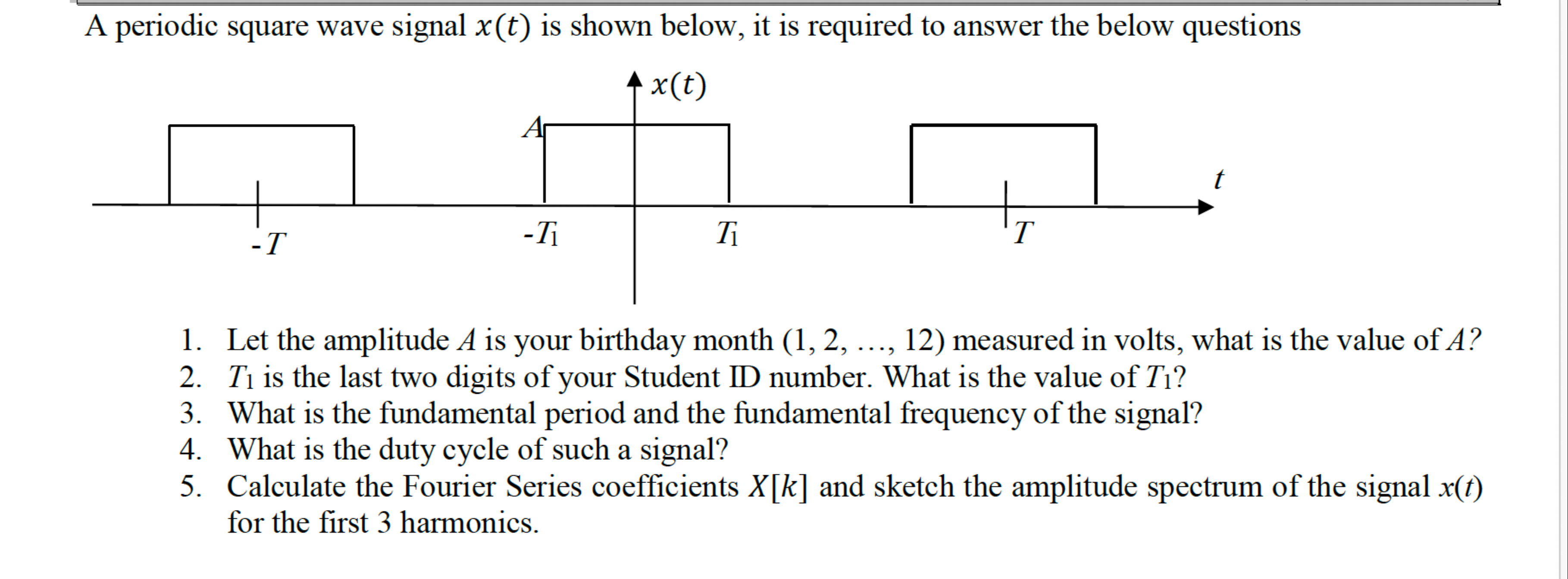 Solved A periodic square wave signal x(t) ﻿is shown below, | Chegg.com