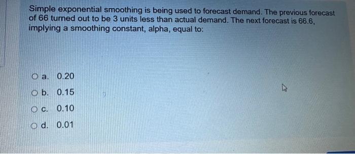 Solved Simple exponential smoothing is being used to | Chegg.com