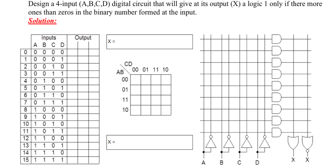 Solved Design a 4-input (A,B,C,D) ﻿digital circuit that will | Chegg.com