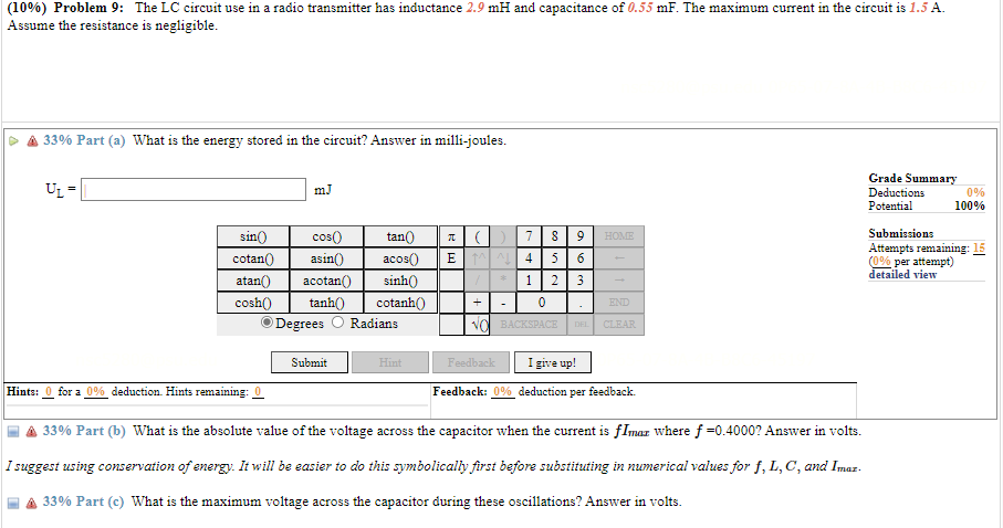 Solved (10%) ﻿Problem 9: The LC circuit use in a radio | Chegg.com