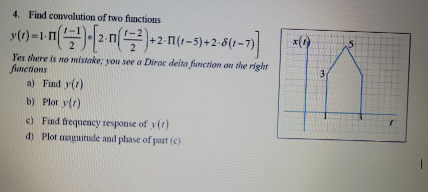 Solved 5 4. Find convolution of two functions y(t)=1-II | Chegg.com