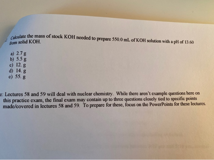 Solved Calculate the mass of stock KOH needed to prepare | Chegg.com