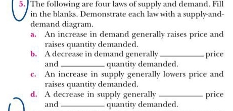 The following are four laws of supply and demand. | Chegg.com