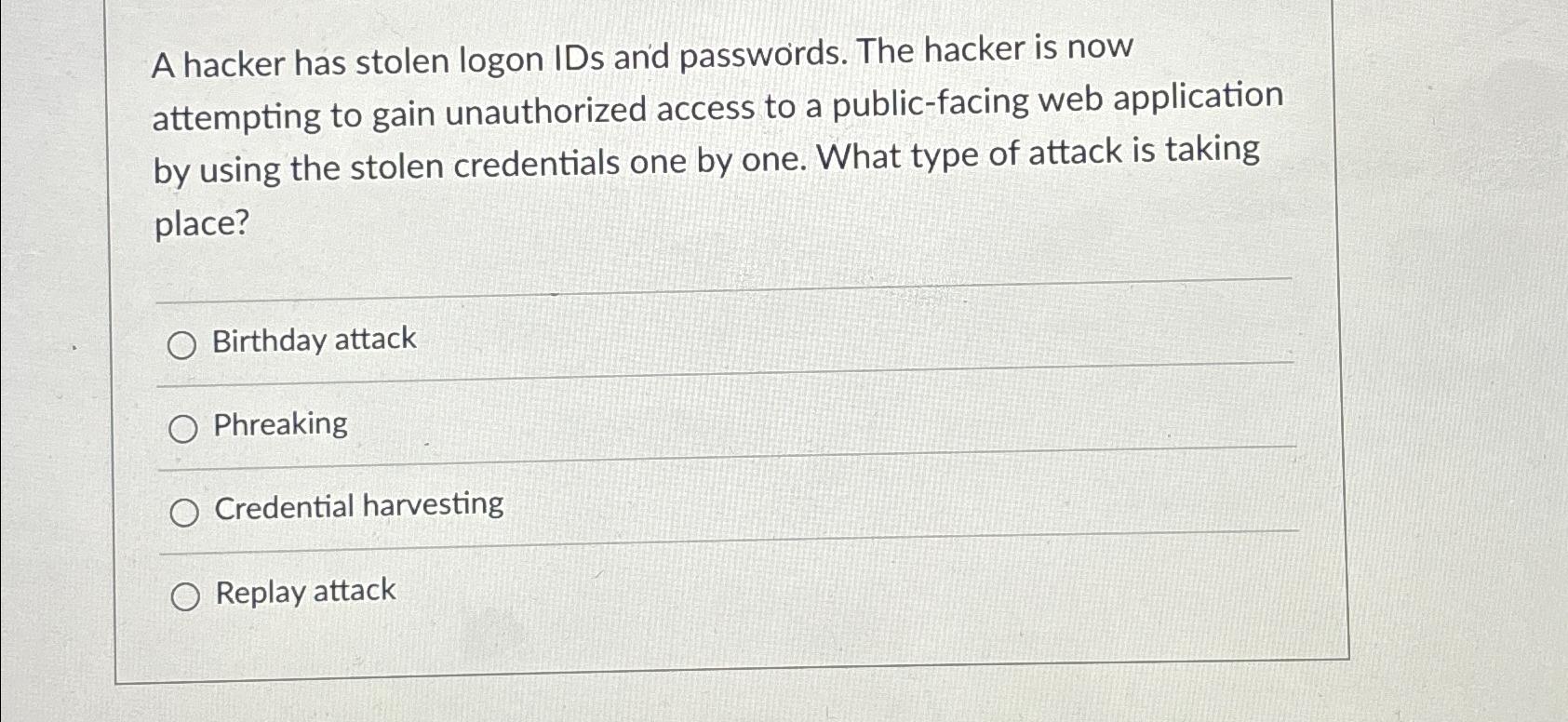 Solved A hacker has stolen logon IDs and passwords. The | Chegg.com