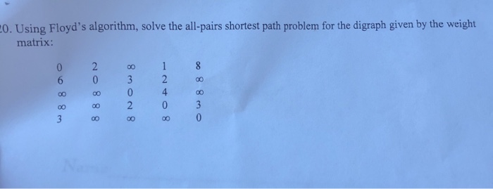 Solved 10 Using Floyd S Algorithm Solve Pairs Shortest Pa