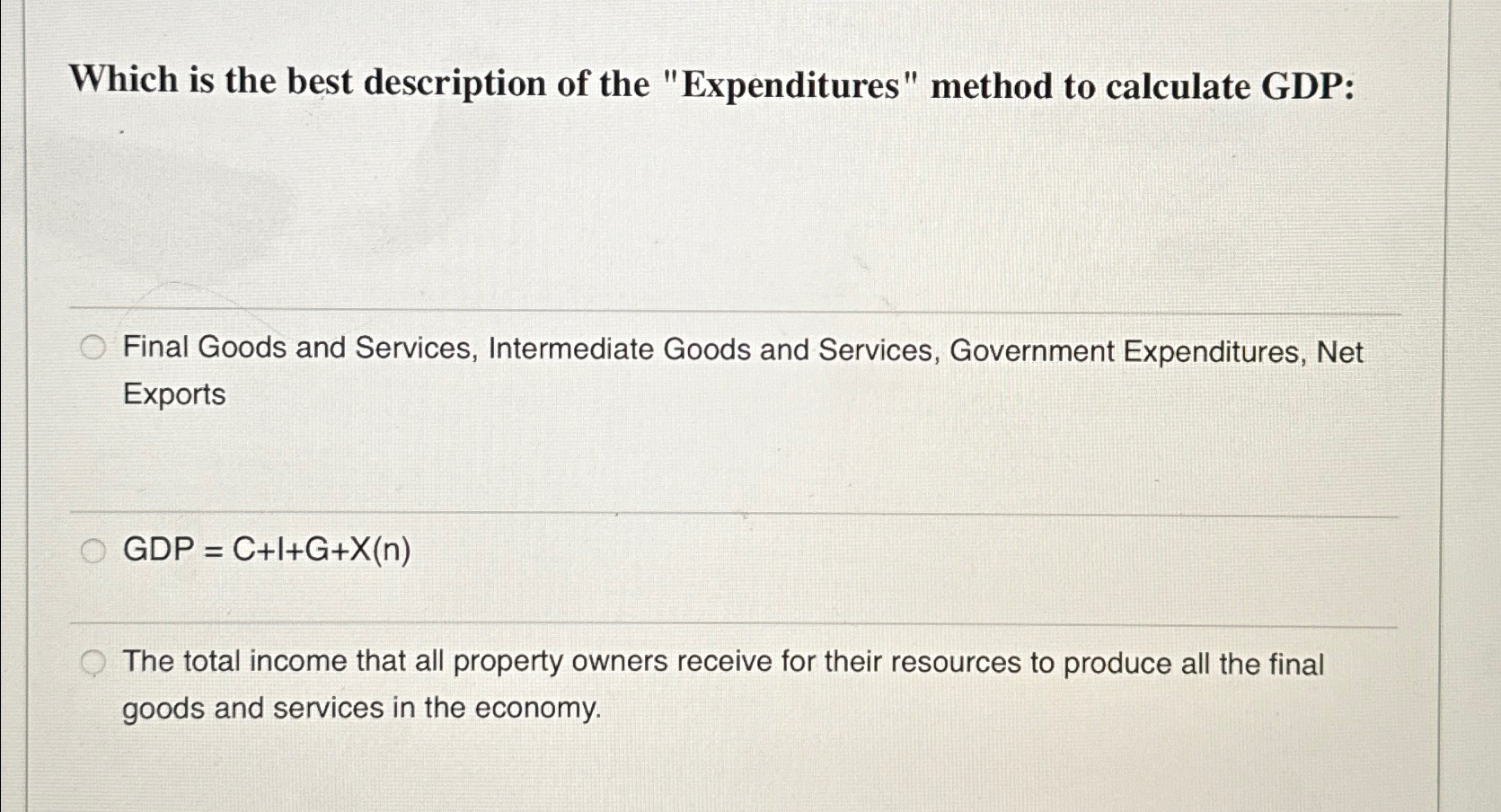 Solved Which is the best description of the "Expenditures" | Chegg.com