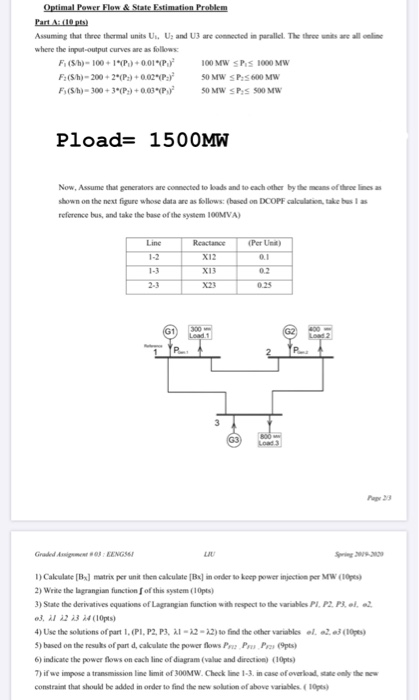 Optimal Power Flow & State Estimation Problem Part A. | Chegg.com