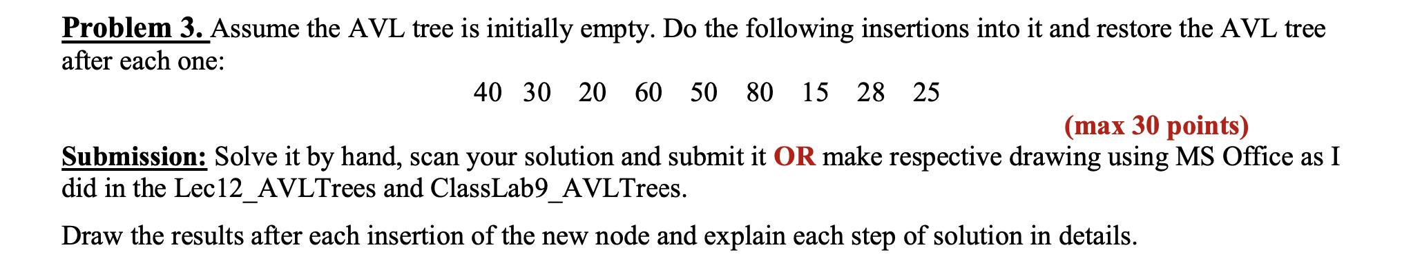 Solved Problem 3. ﻿Assume the AVL tree is initially empty. | Chegg.com