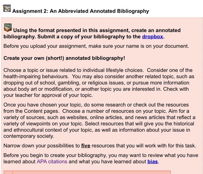 Assignment 2: An Abbreviated Annotated Bibliography | Chegg.com