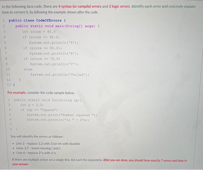 Solved In the following Java code, there are 4 syntax (or | Chegg.com