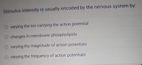 Stimulus intensity is usually encoded by the nervous | Chegg.com