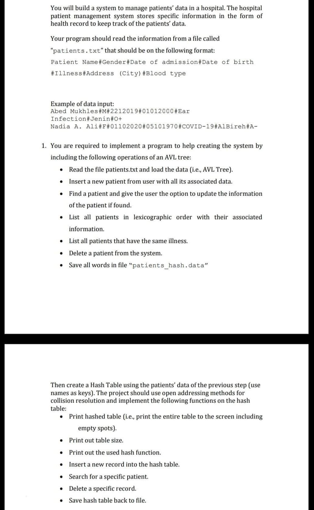 You will build a system to manage patients' data in a | Chegg.com