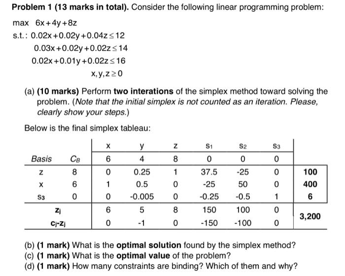 Solved Problem 1 (13 marks in total). Consider the following | Chegg.com