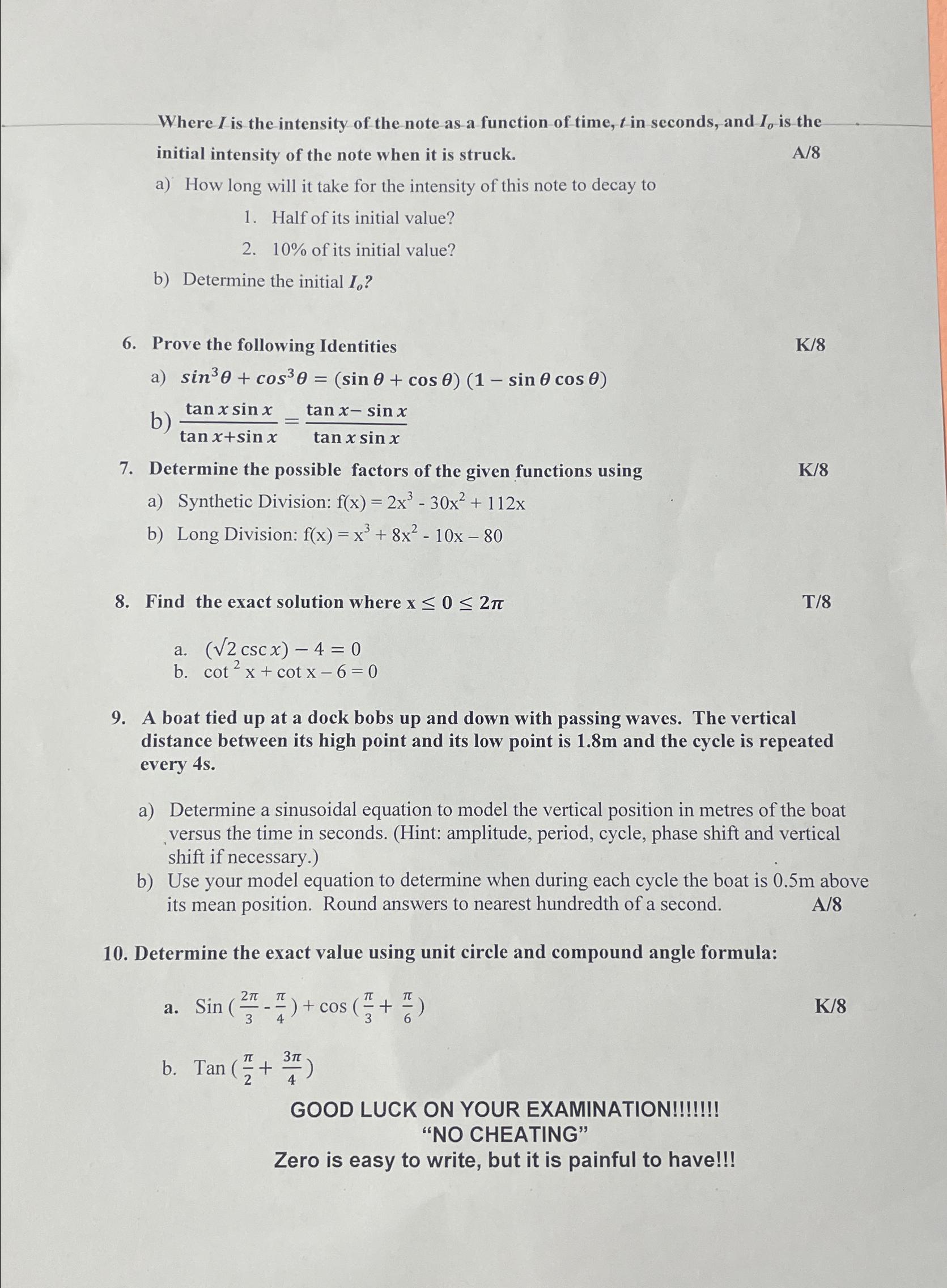 Solved Advanced-FunctionsGrade 12- ﻿MHF4UFINAL | Chegg.com