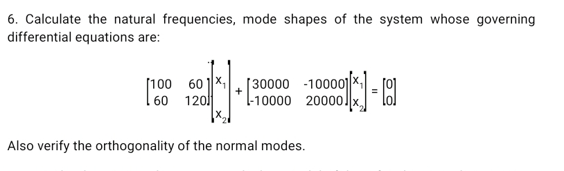 Solved Calculate the natural frequencies, mode shapes of the | Chegg.com