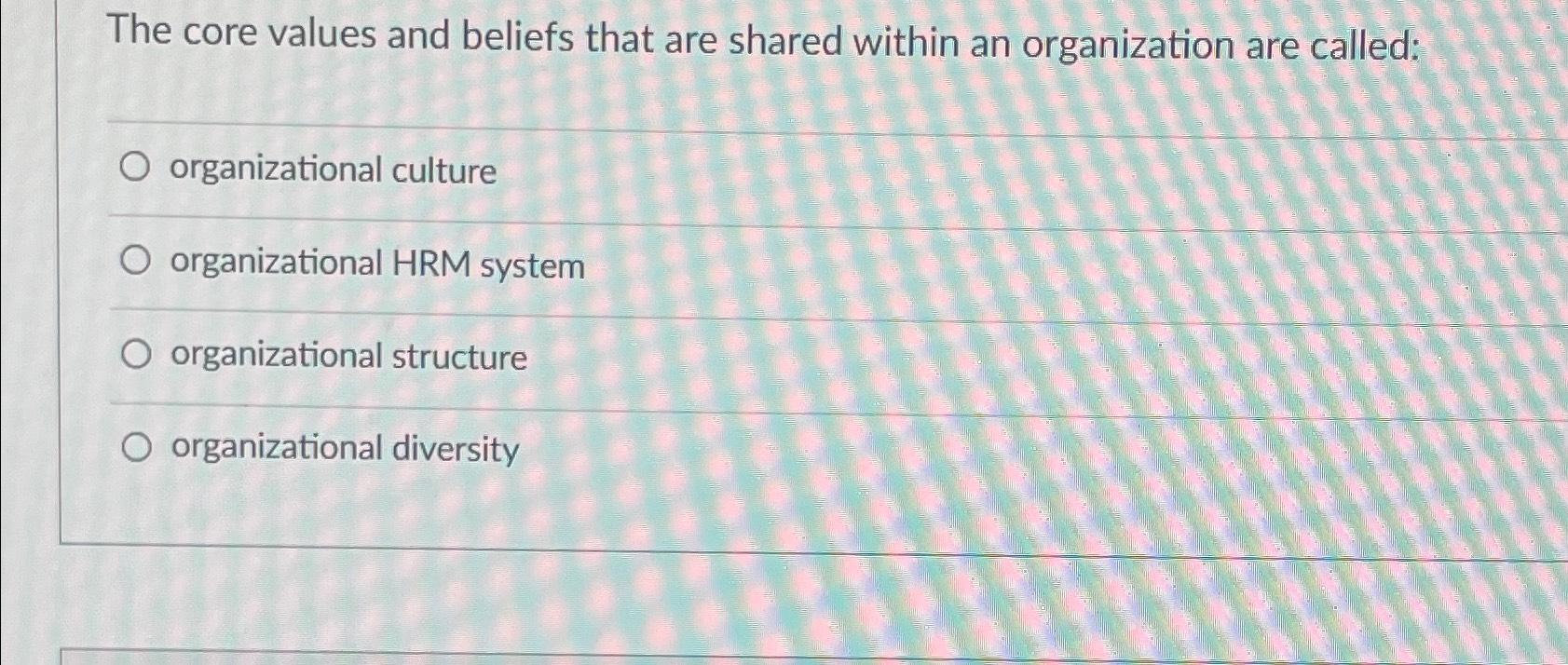 Solved The core values and beliefs that are shared within an | Chegg.com
