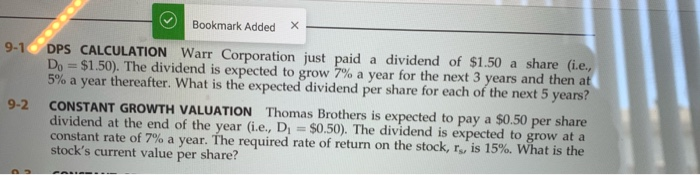 Solved Bookmark Added х 9-1 9-2 DPS CALCULATION Warr | Chegg.com