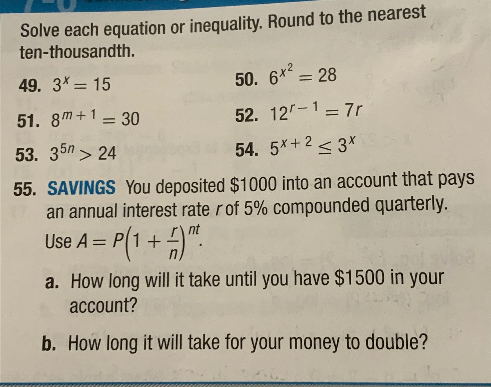 Solved Solve each equation or inequality. Round to the | Chegg.com