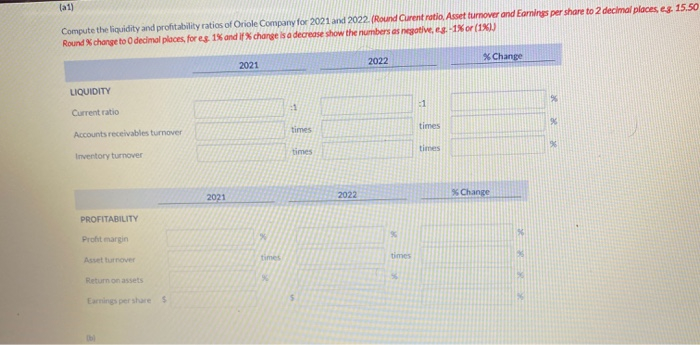 Solved ORIOLE COMPANY Balance Sheets December 31 2022 2021 | Chegg.com