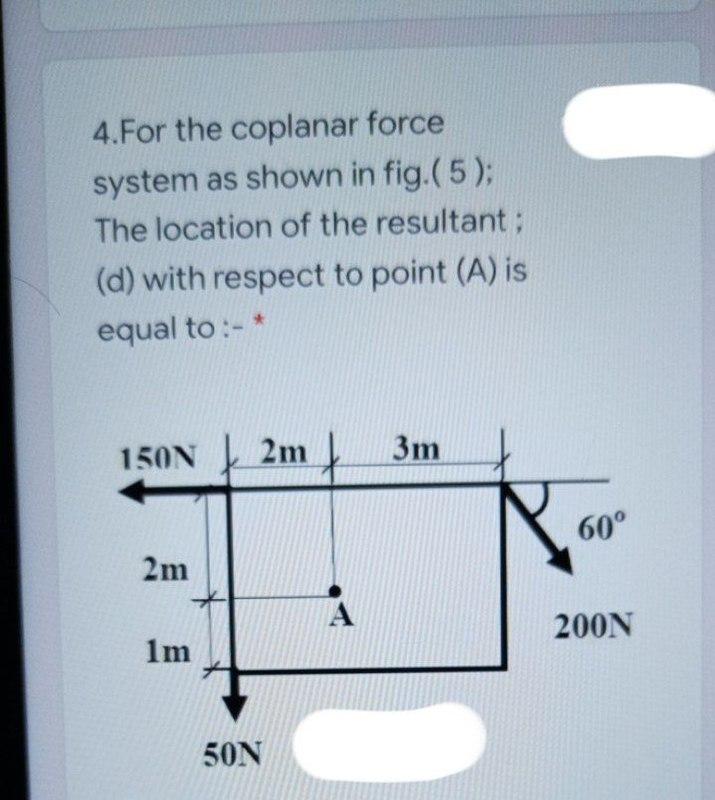 4.For the coplanar force system as shown in fig.(5); | Chegg.com