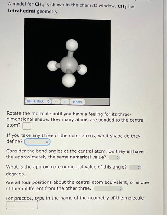 Solved A model for CH4 is shown in the chem3D window. CH4 | Chegg.com