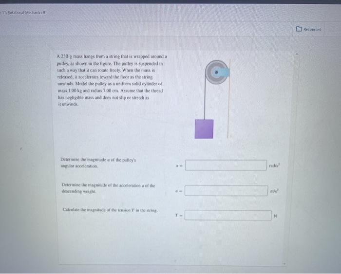 Solved Ti Rotational Mechanics Resources A 230-2 mass hangs | Chegg.com