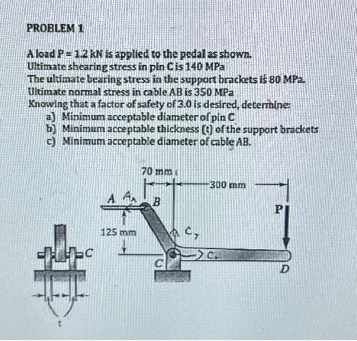 Solved A load P=1.2kN is applied to the pedal as shown. | Chegg.com