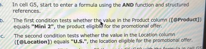 In cell G5, start to enter a formula using the AND | Chegg.com
