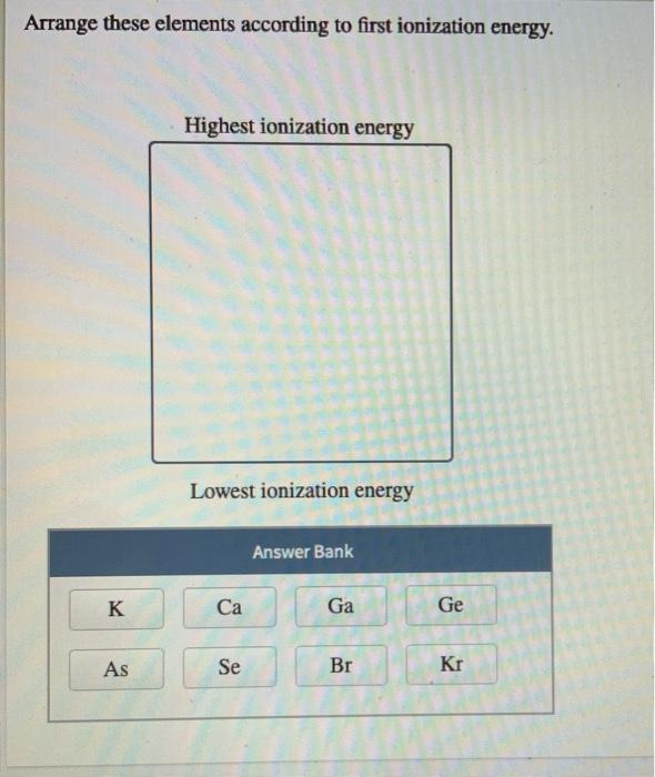 Solved Arrange these elements according to first ionization | Chegg.com