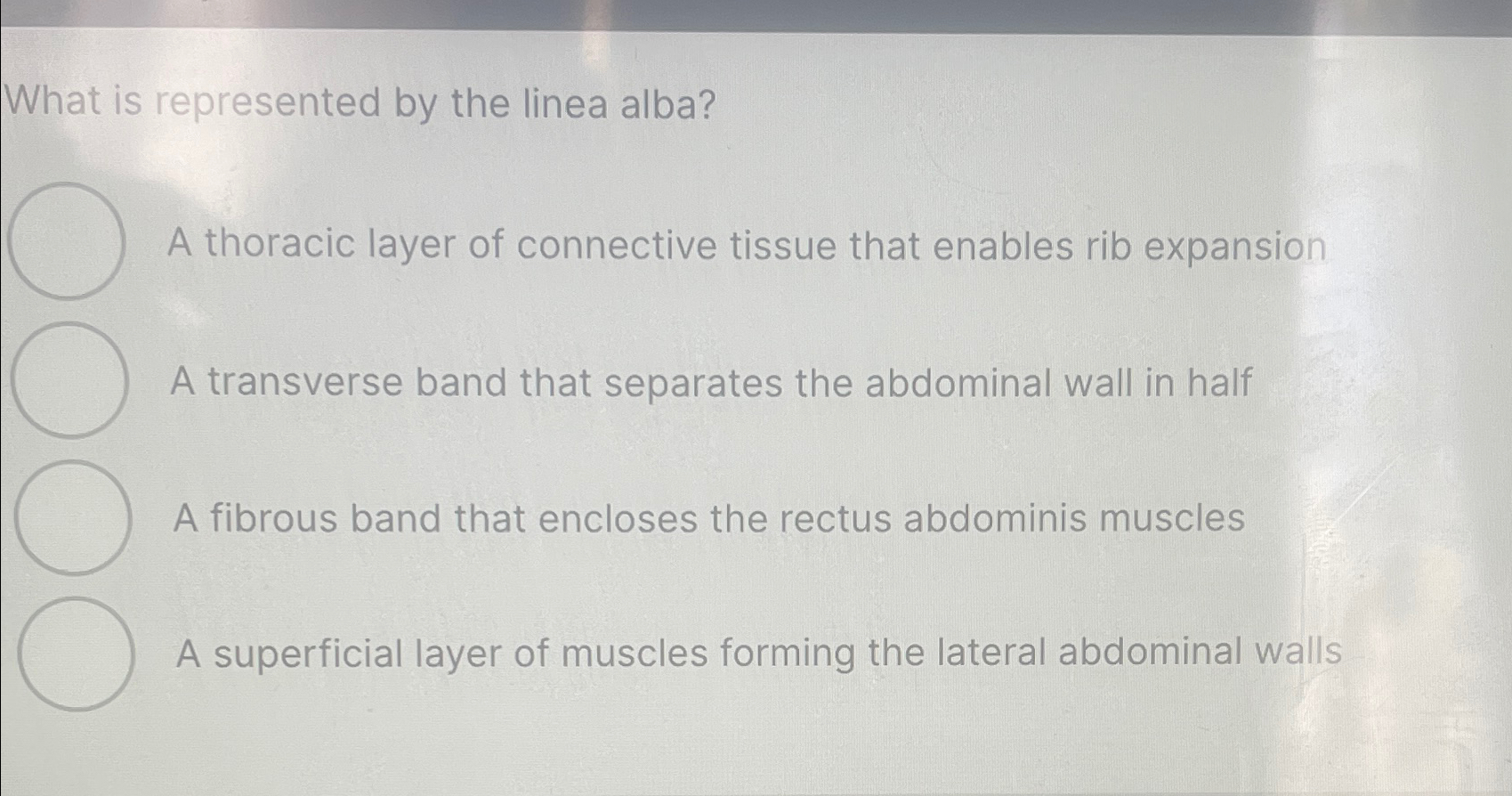 Solved What is represented by the linea alba?A thoracic | Chegg.com