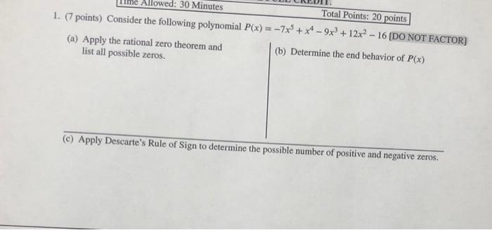 Solved Allowed: 30 Minutes Total Points: 20 points 1. | Chegg.com
