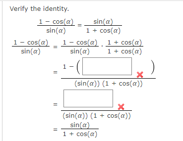 Solved Verify the identity.Fill in the boxes. | Chegg.com