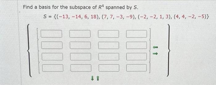 Solved Find a basis for the subspace of R4 spanned by S. | Chegg.com