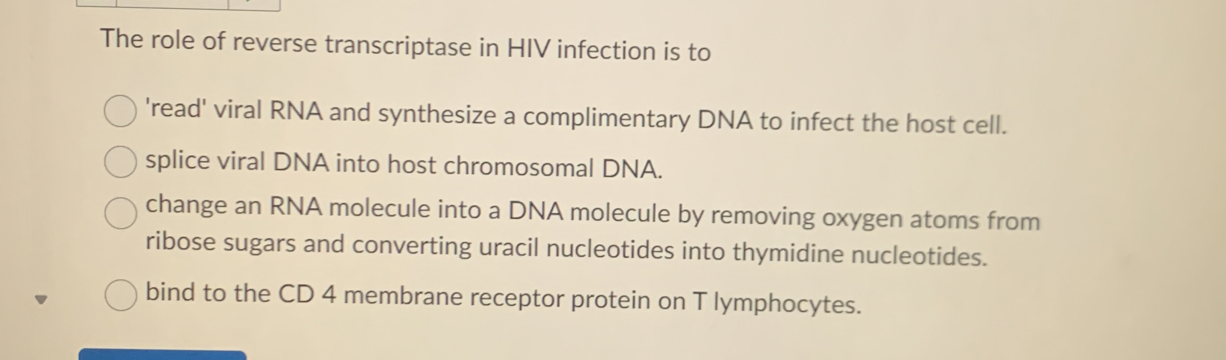 Solved The role of reverse transcriptase in HIV infection is | Chegg.com