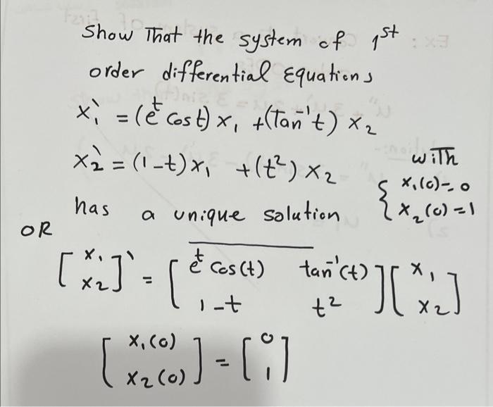 Solved Show that the system of 1st order differential | Chegg.com