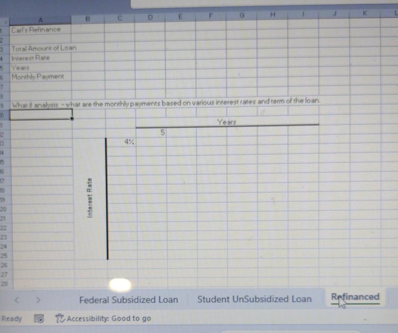 1. Click on the Federal Subsidized loan worksheet. | Chegg.com