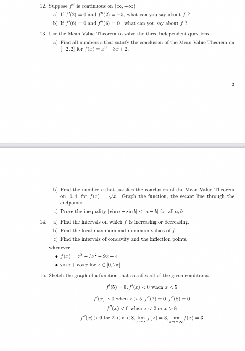 Solved Suppose f'' ﻿is continuous on (∞,+∞)a) ﻿If f'(2)=0 | Chegg.com